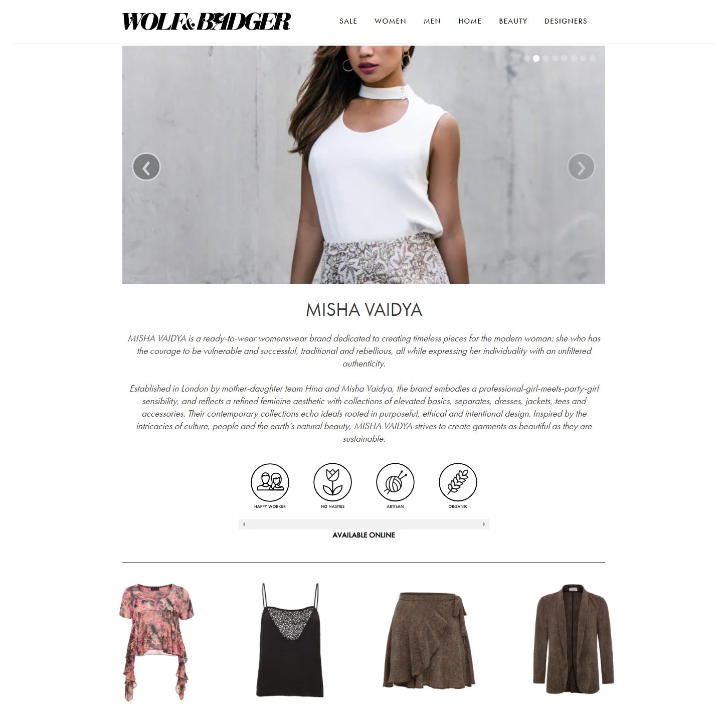 NEW STOCKIST: WOLF & BADGER – Misha Vaidya